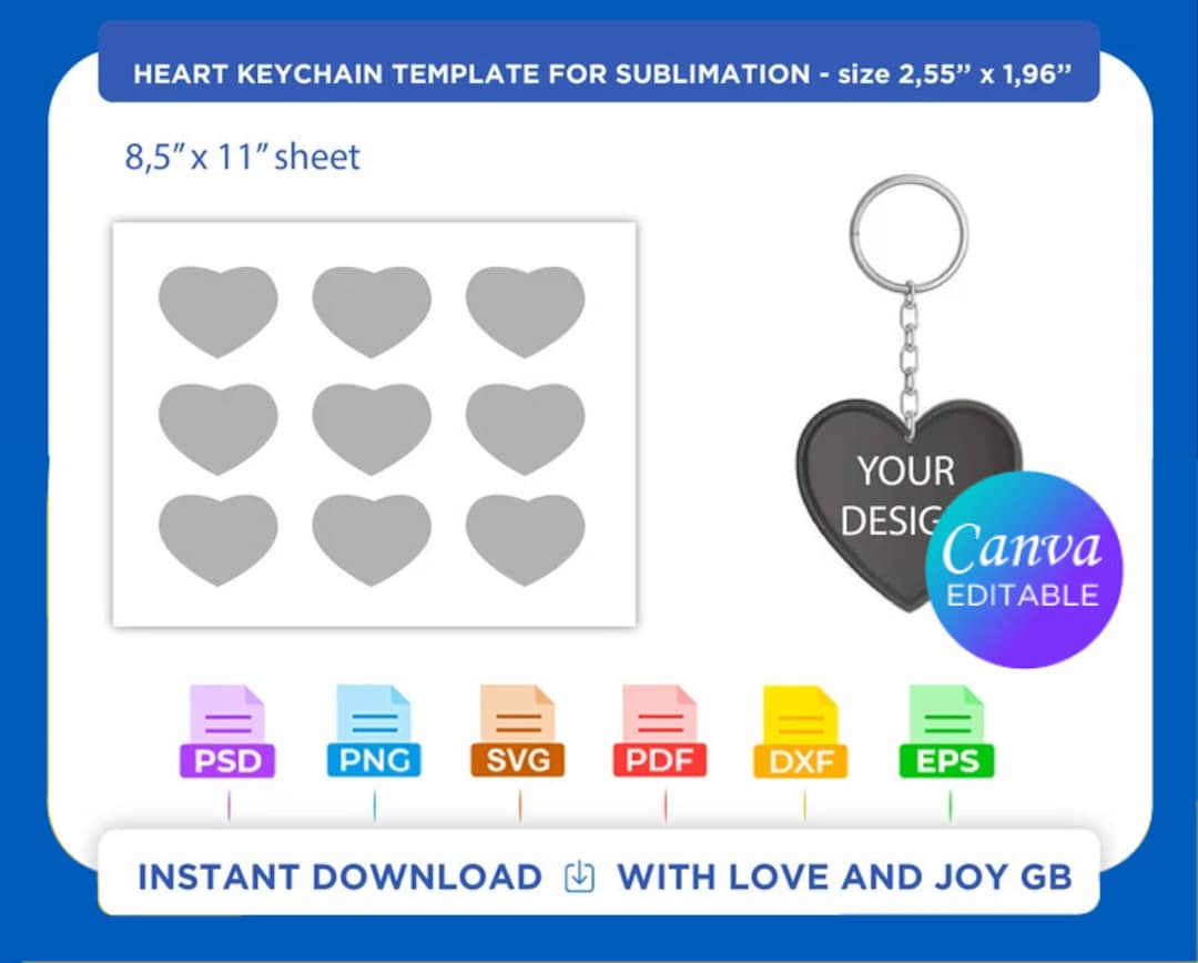 Heart Keychain Template, Png, Svg, Dxf, Eps, Label, Wrapper, Canva ...