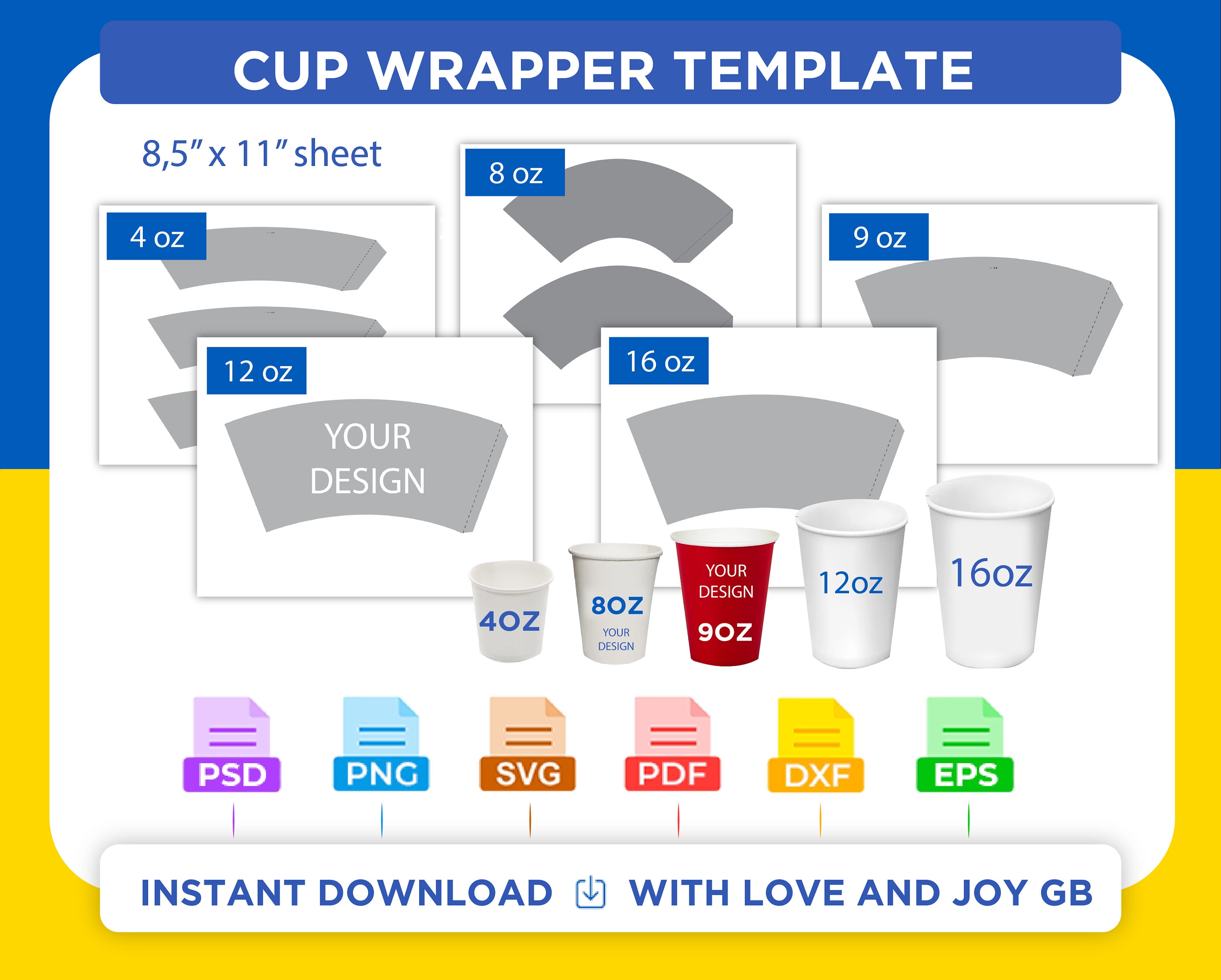 Bundle Cup Wrapper Template Svg Png Dxf Eps Pdf Label - Etsy Canada