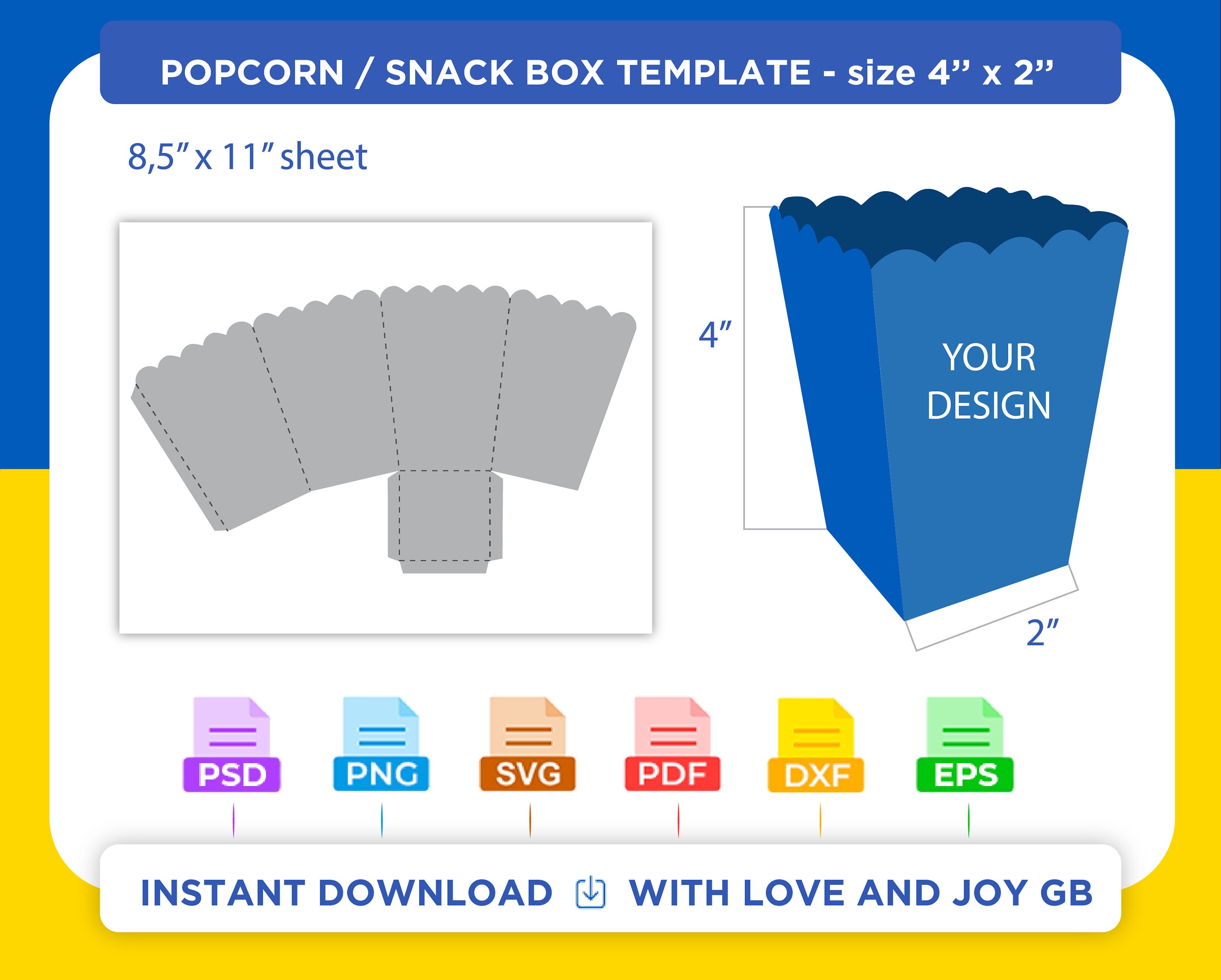Snack Popcorn Box Template Svg Png Dxf Eps Label - Etsy