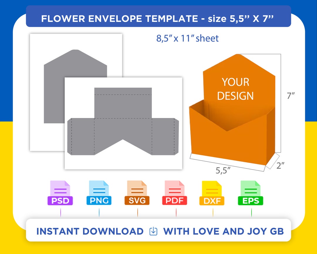 Flower Envelope Box Template, Png, Svg, Dxf, Eps, Canva, Label, Wrapper ...
