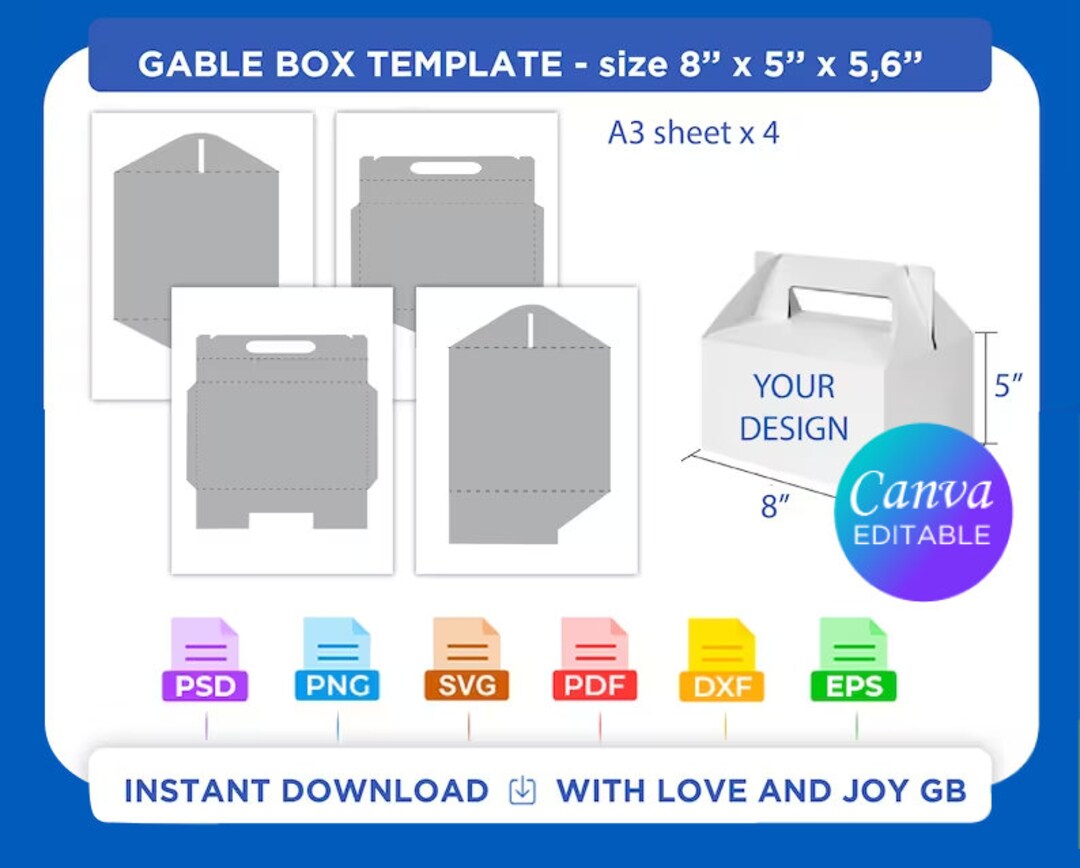 Large Gable Box With Handle Template, Svg, Png, Dxf, Eps, Label, Wrap ...
