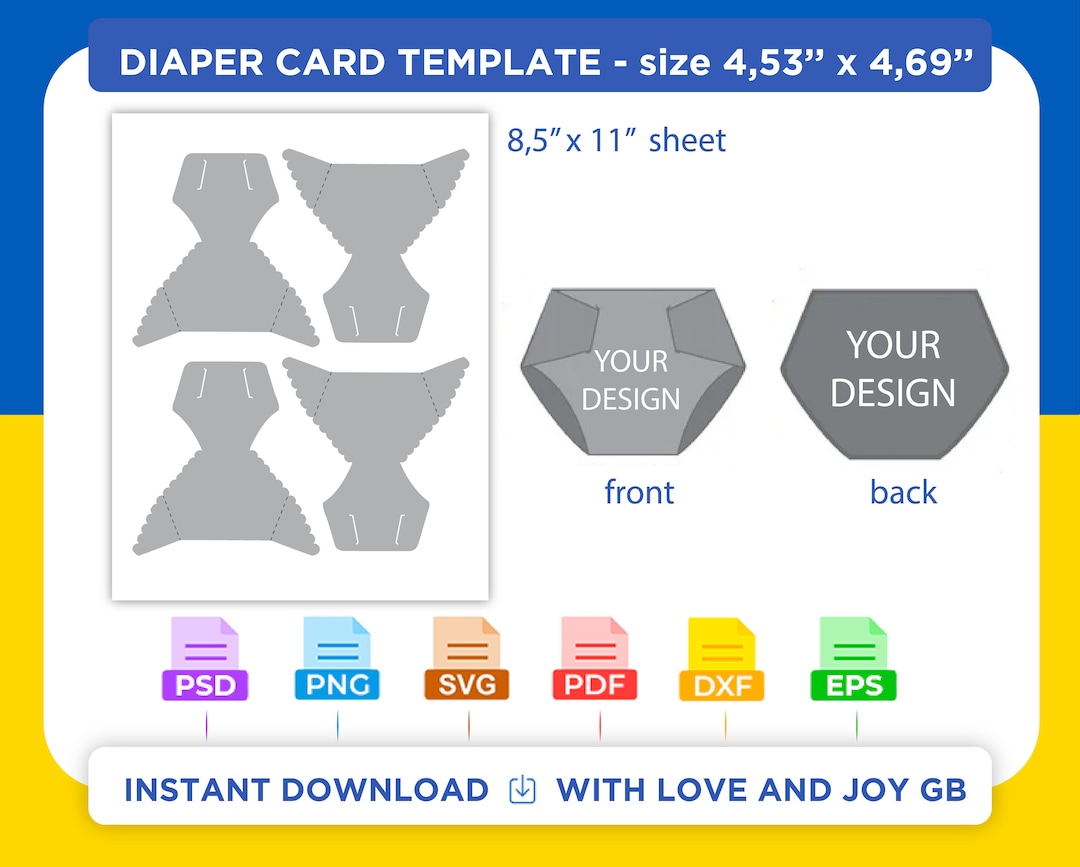 Diaper Card Template, Svg, Png, Dxf, Eps, Label, Wrapper, Canva, Cricut ...