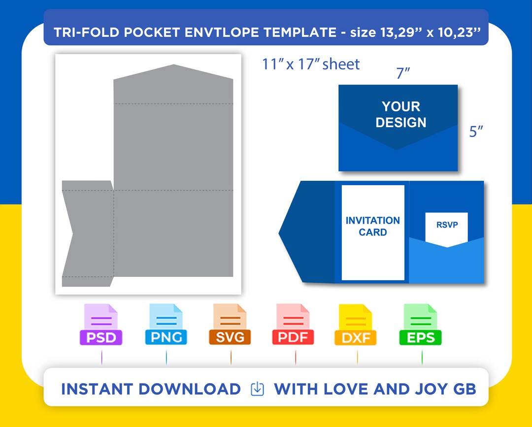 Fold Pocket Envelope Template, Png, Svg, Dxf, Eps, Canva, Label ...