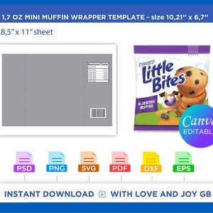 Mini Muffin Template, Svg, Png, Dxf, Eps, Canva, Label, Wrapper, Cut ...