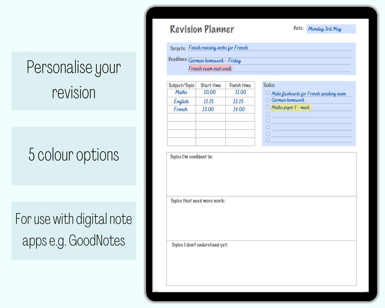 Digital Revision Timetable Tracker - Etsy
