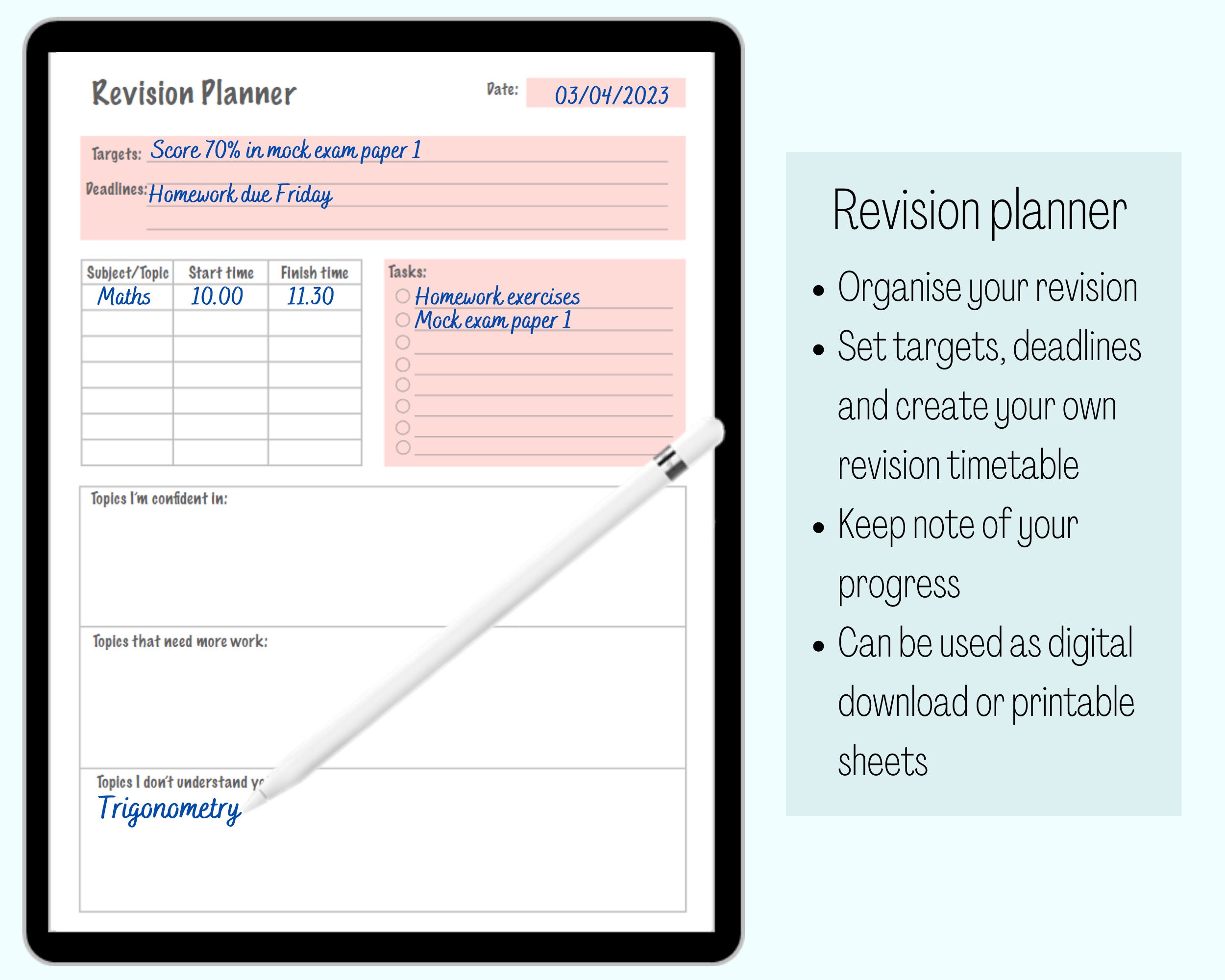 Digital Revision Timetable Tracker - Etsy