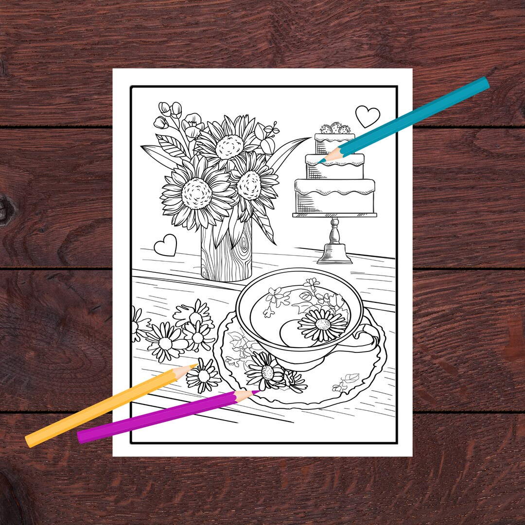 Tea and Cake Coloring Page: Relaxing Doodle Art (PDF Pattern) - Etsy ...