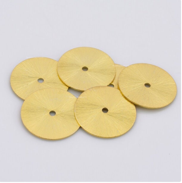 Buy 20mm - 10pcs Gold Flat Disc Spacers, Brushed 20mm Disk Heishi ...
