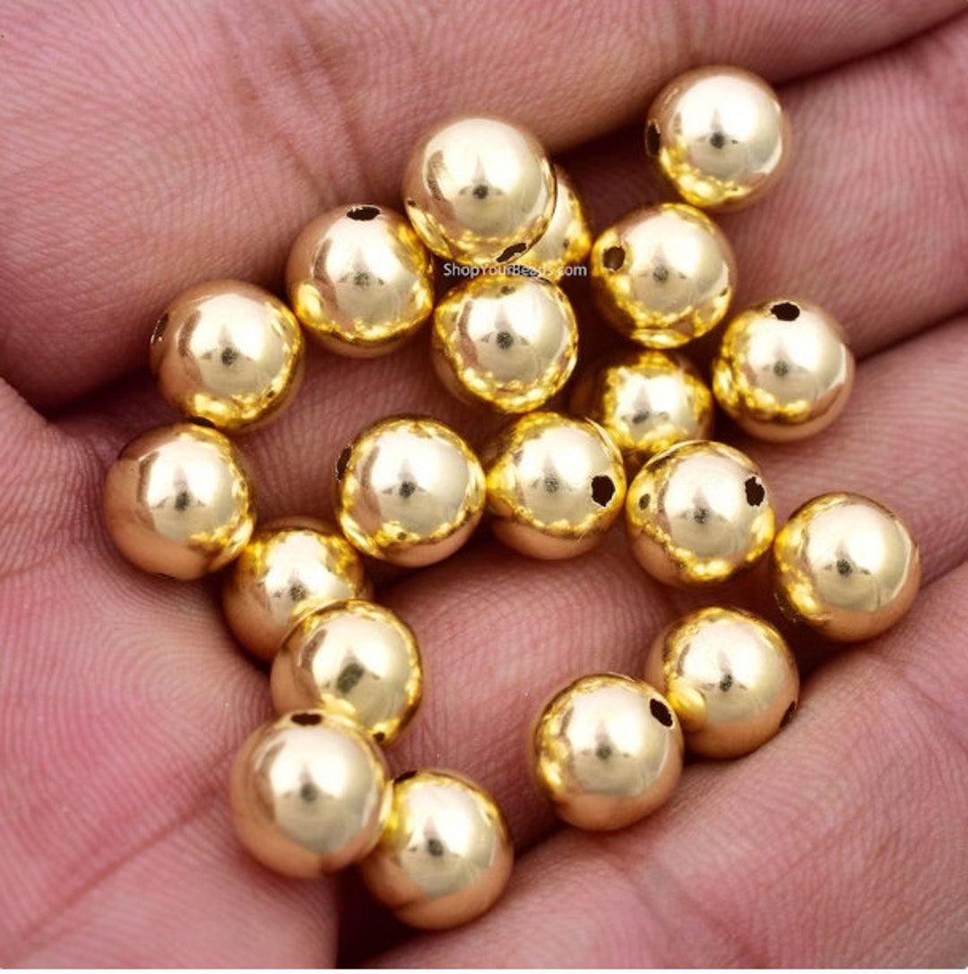 12mm 25pcs Shiny Gold Balls, Plain Gold Spacer Beads, Round Gold Ball ...