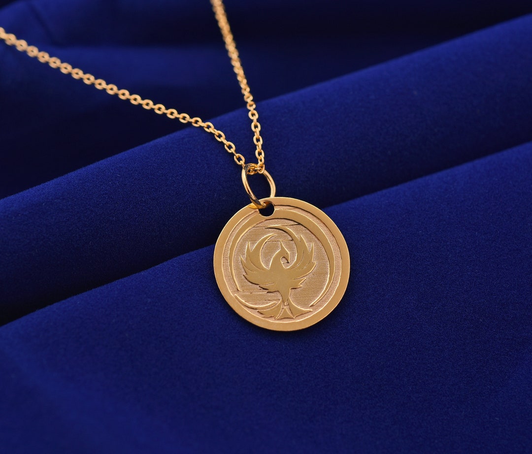 14k Gold Phoenix Necklace, Gold Phoenix Pendant, Rising Phoenix Bird ...