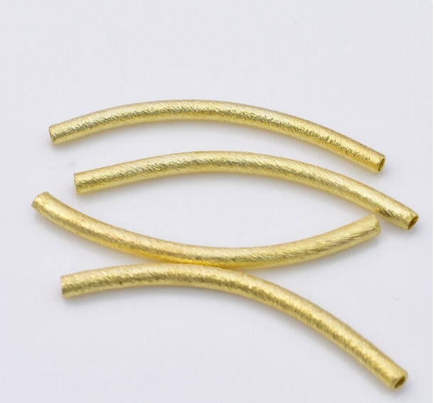 8pc-50mm Gold Curved Tube Beads, Brushed Finish Gold Plated Tubes, 2mm ...