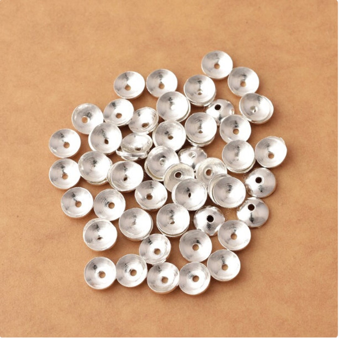 Buy 8mm 140pc Shiny Silver Bead Caps, Silver Plated Plain Smooth Round ...