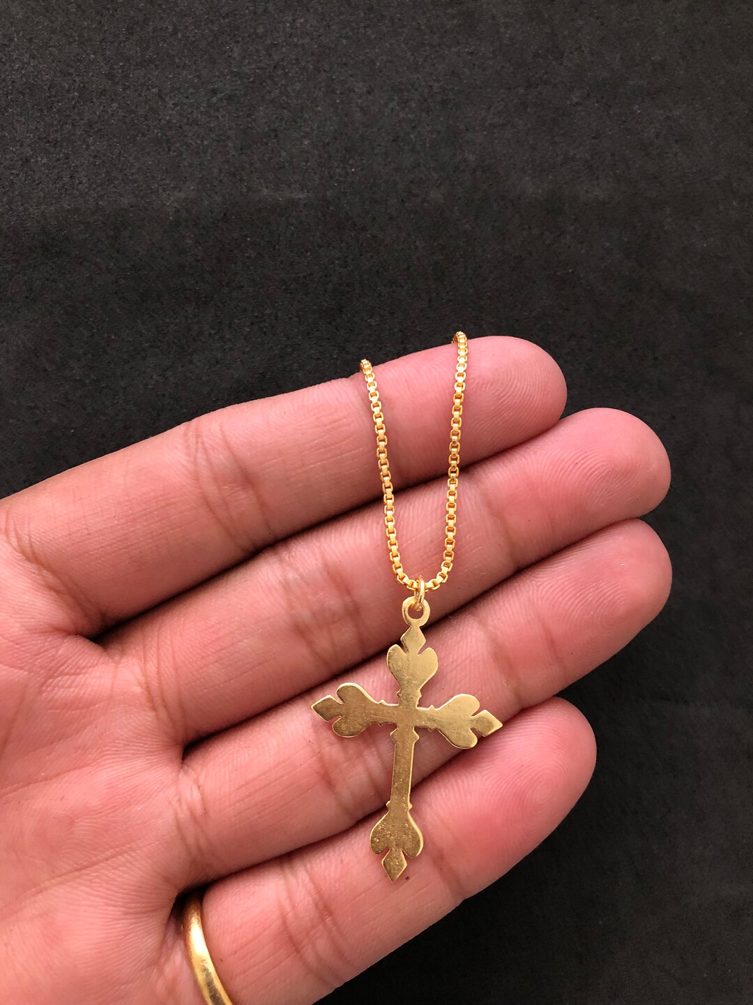 14k Solid Gold Cross Necklace, Minimalist Cross Pendant, Baroque Cross ...