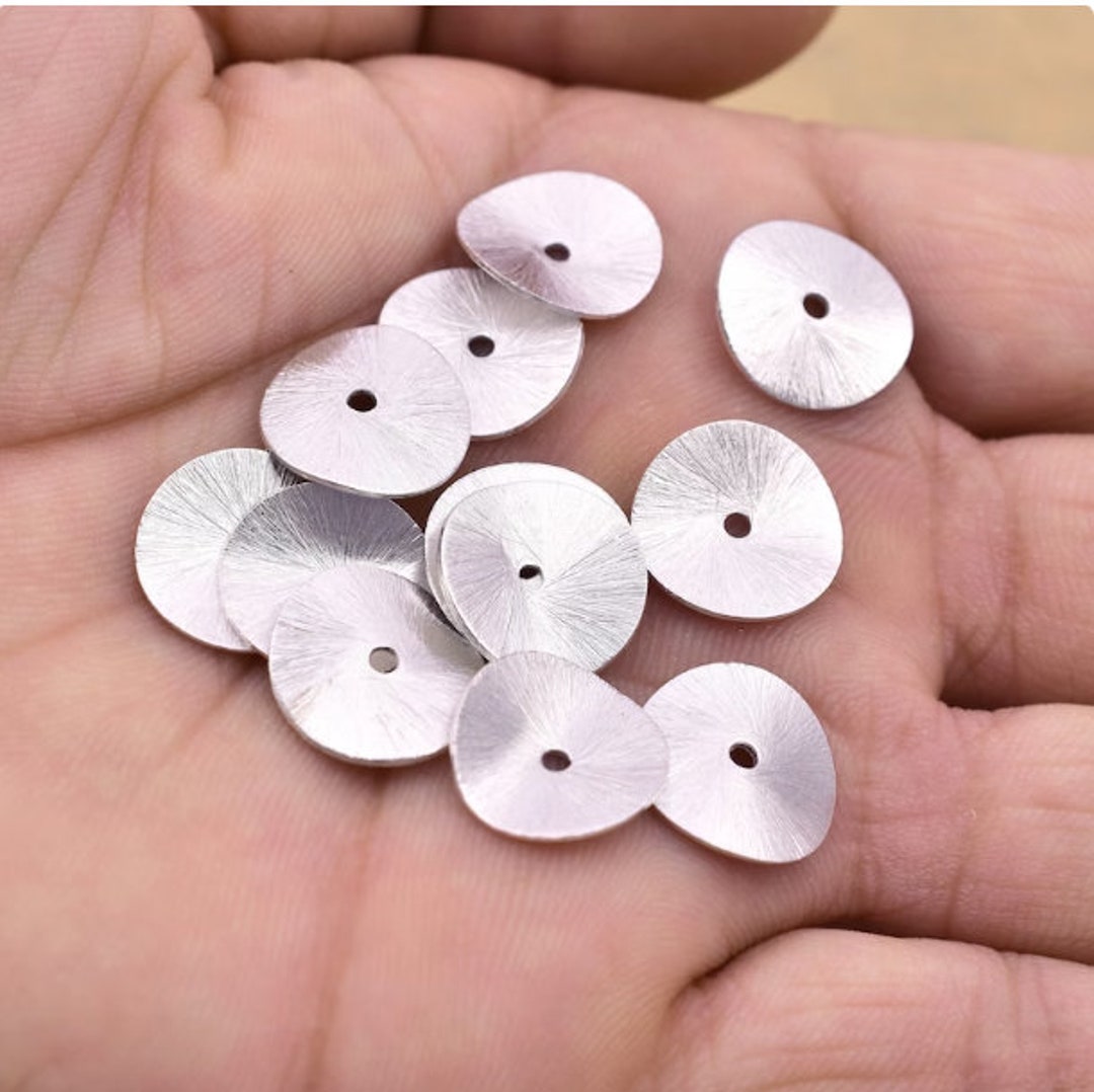14mm 25pcs Wavy Disc Spacers, Silver Plated Brushed Potato Chips Disk ...
