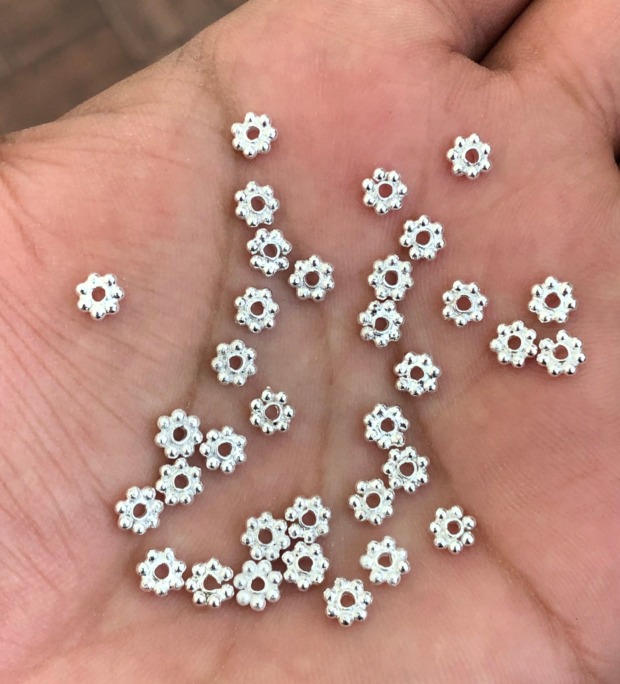 5mm 200pc Shiny Silver Daisy Spacers, Heishi Spacers, Bali Silver Beads ...