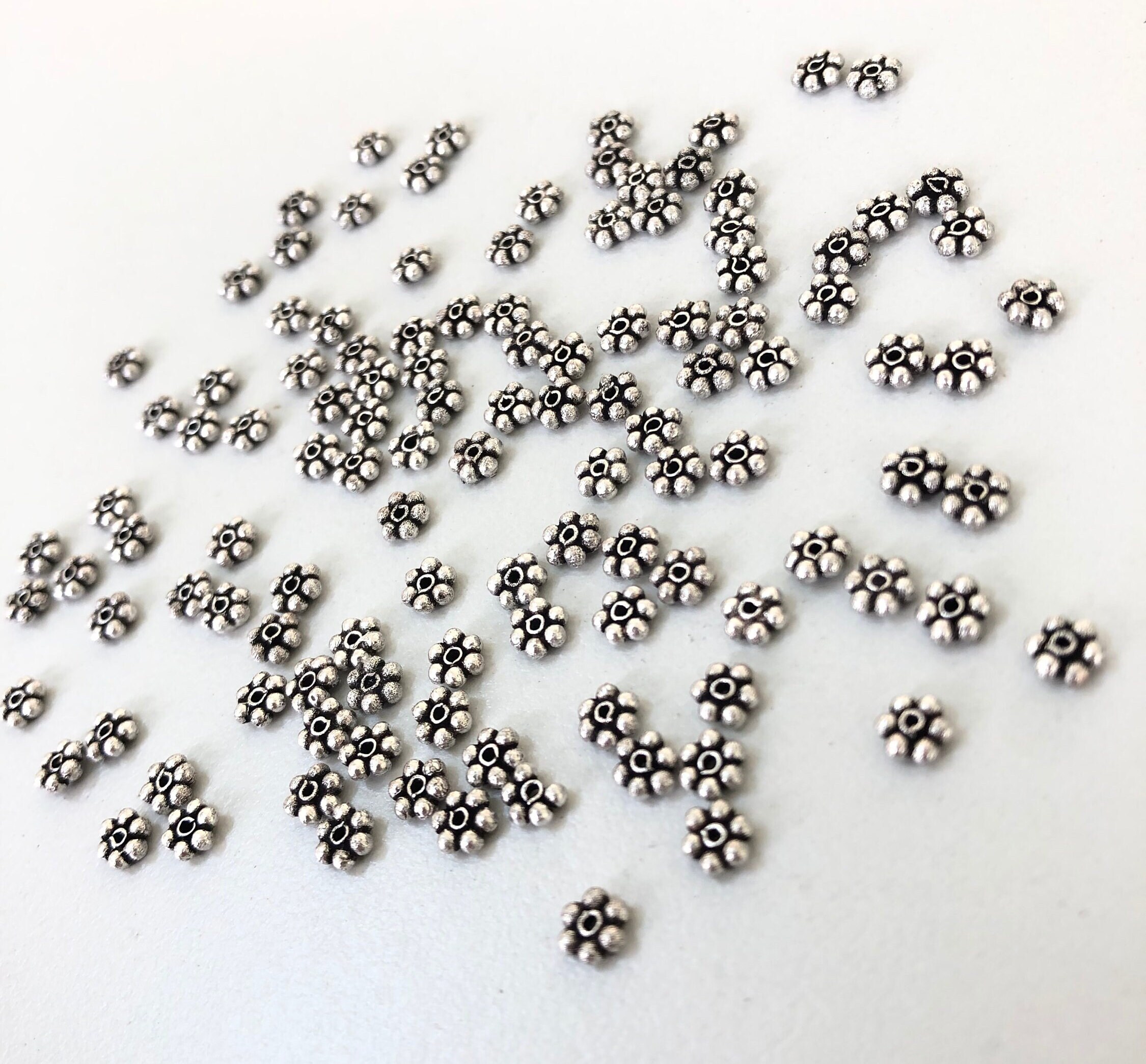 4mm - 200pc Silver Daisy Spacers, Silver Flower Spacers, Bali Silver ...