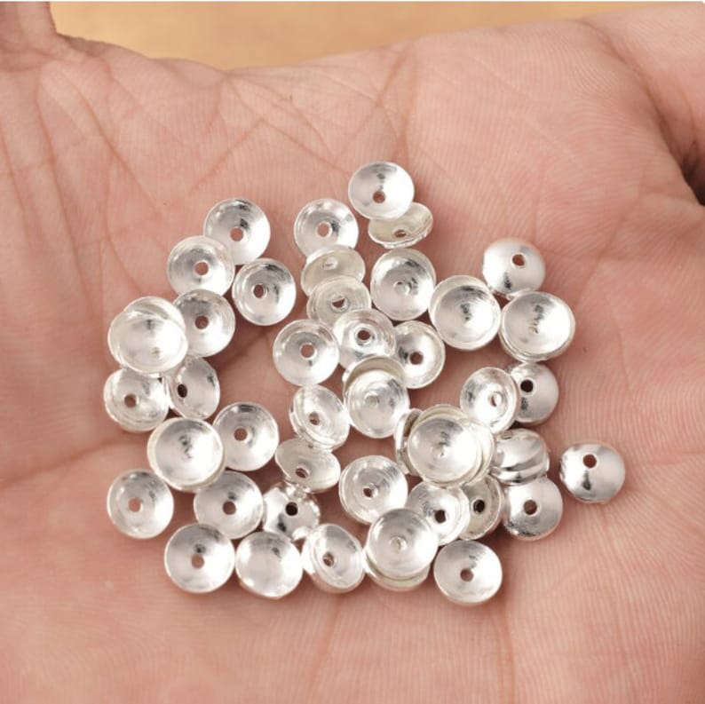 8mm 140pc Shiny Silver Bead Caps, Silver Plated Plain Smooth Round Bead ...
