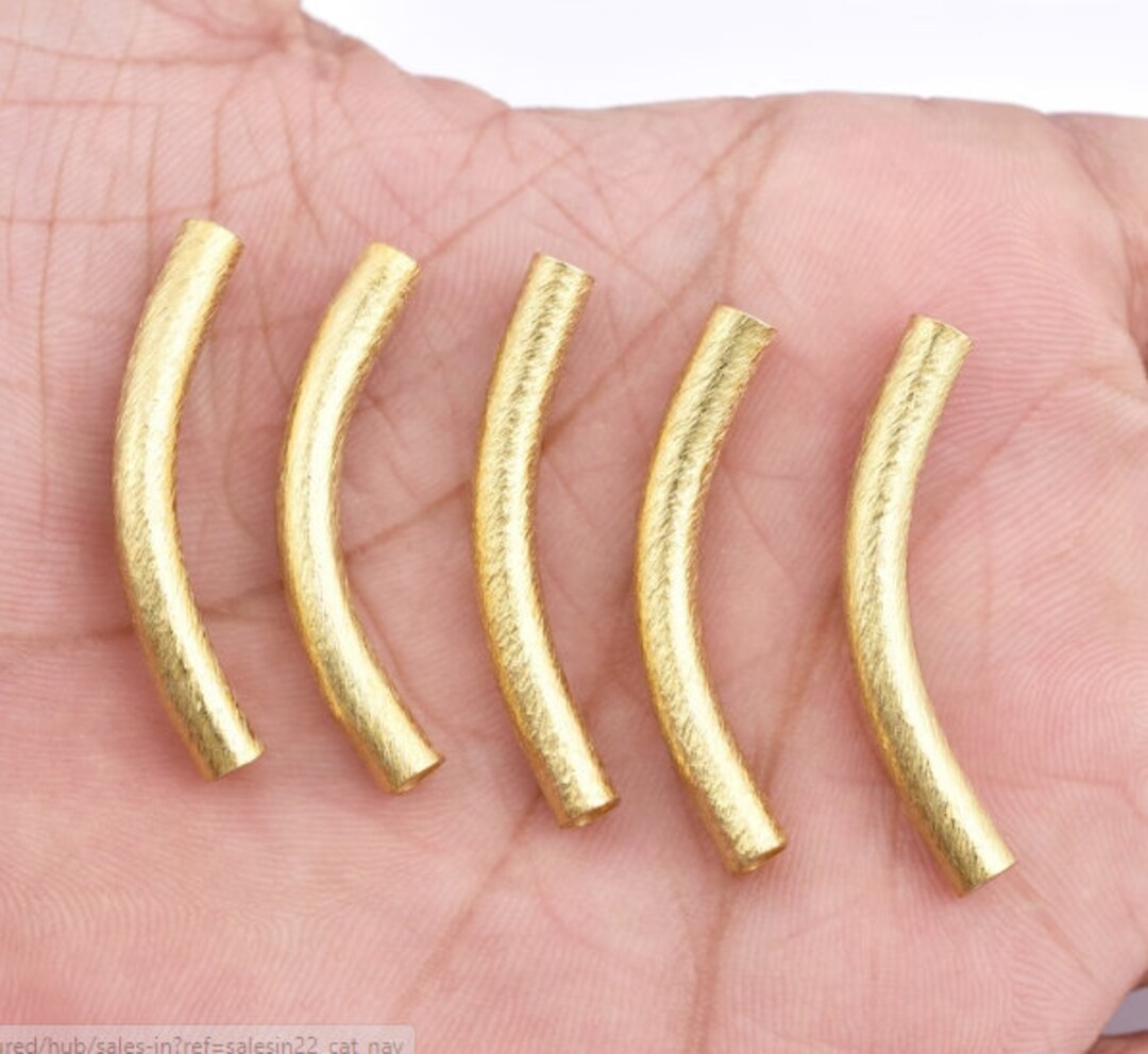 35mm - 8pc Gold Curved Tube Beads, Brushed Finish Gold Plated Tubes ...