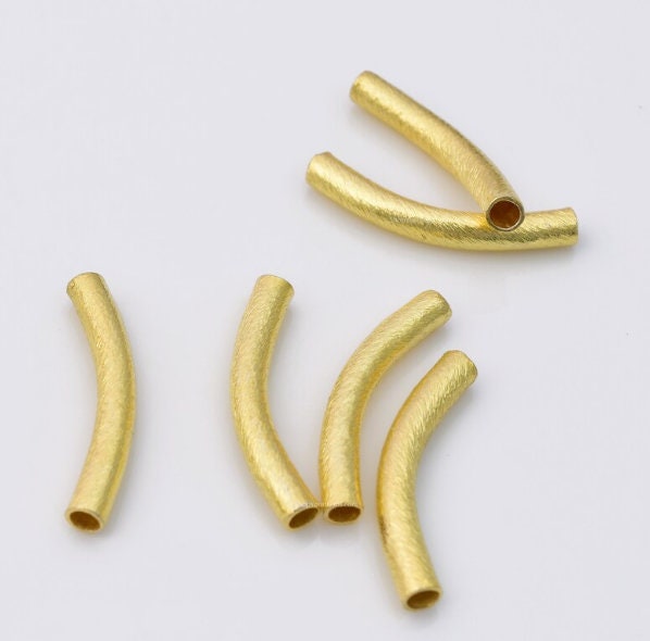 30mm - 10pc Gold Plated Curved Tube- Pipes Beads for Jewelry Making ...
