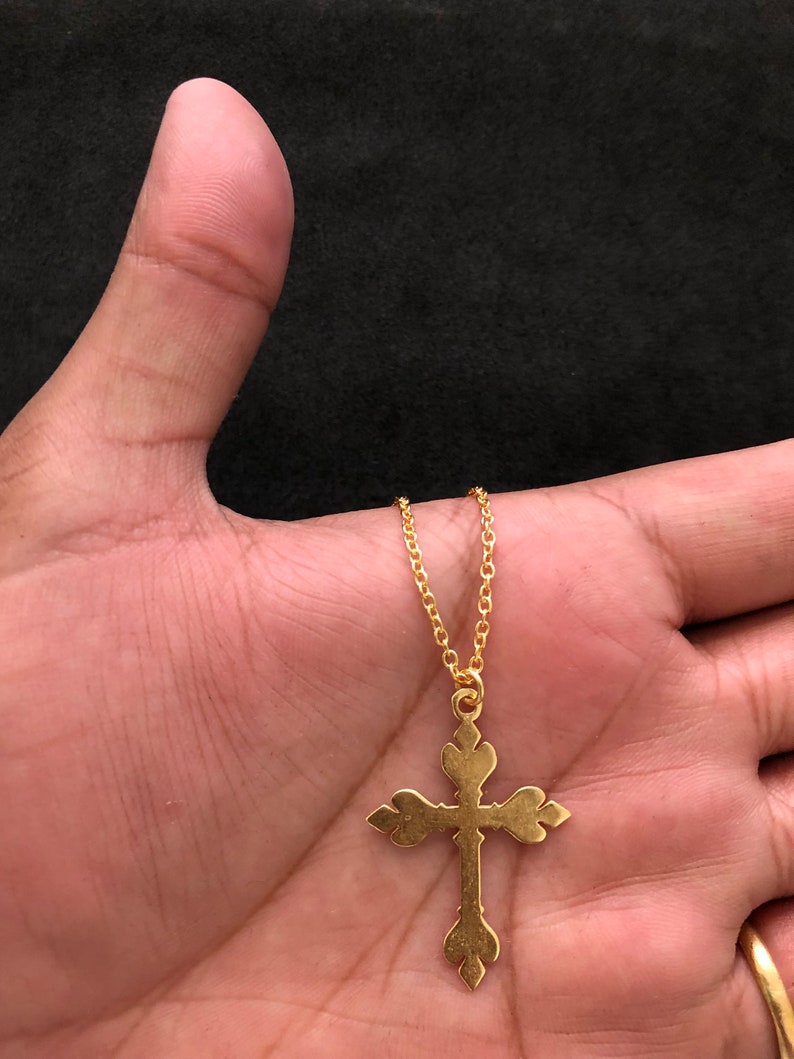 14k Solid Gold Cross Necklace, Minimalist Cross Pendant, Baroque Cross ...