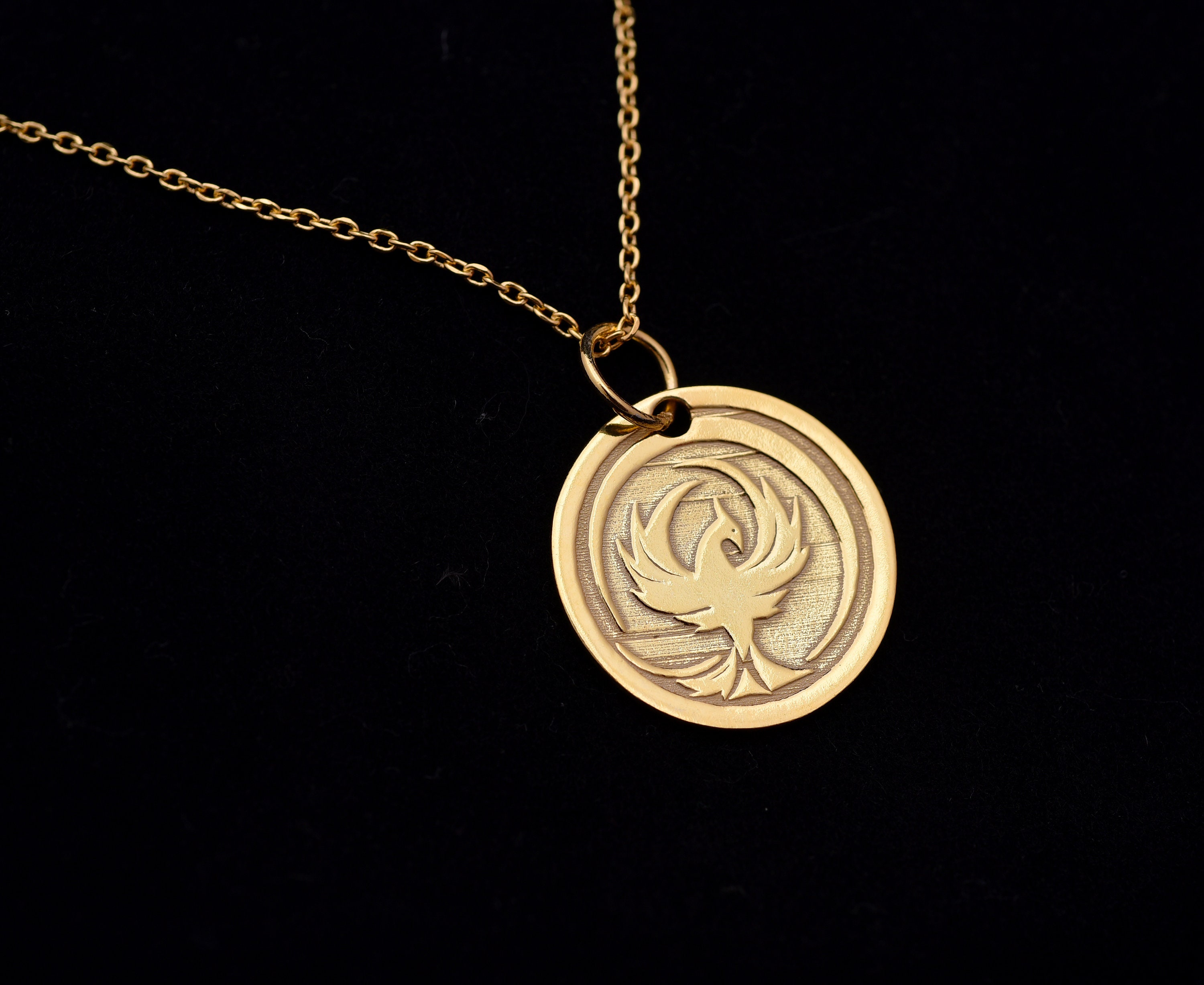 14k Gold Phoenix Necklace, Gold Phoenix Pendant, Rising Phoenix Bird ...