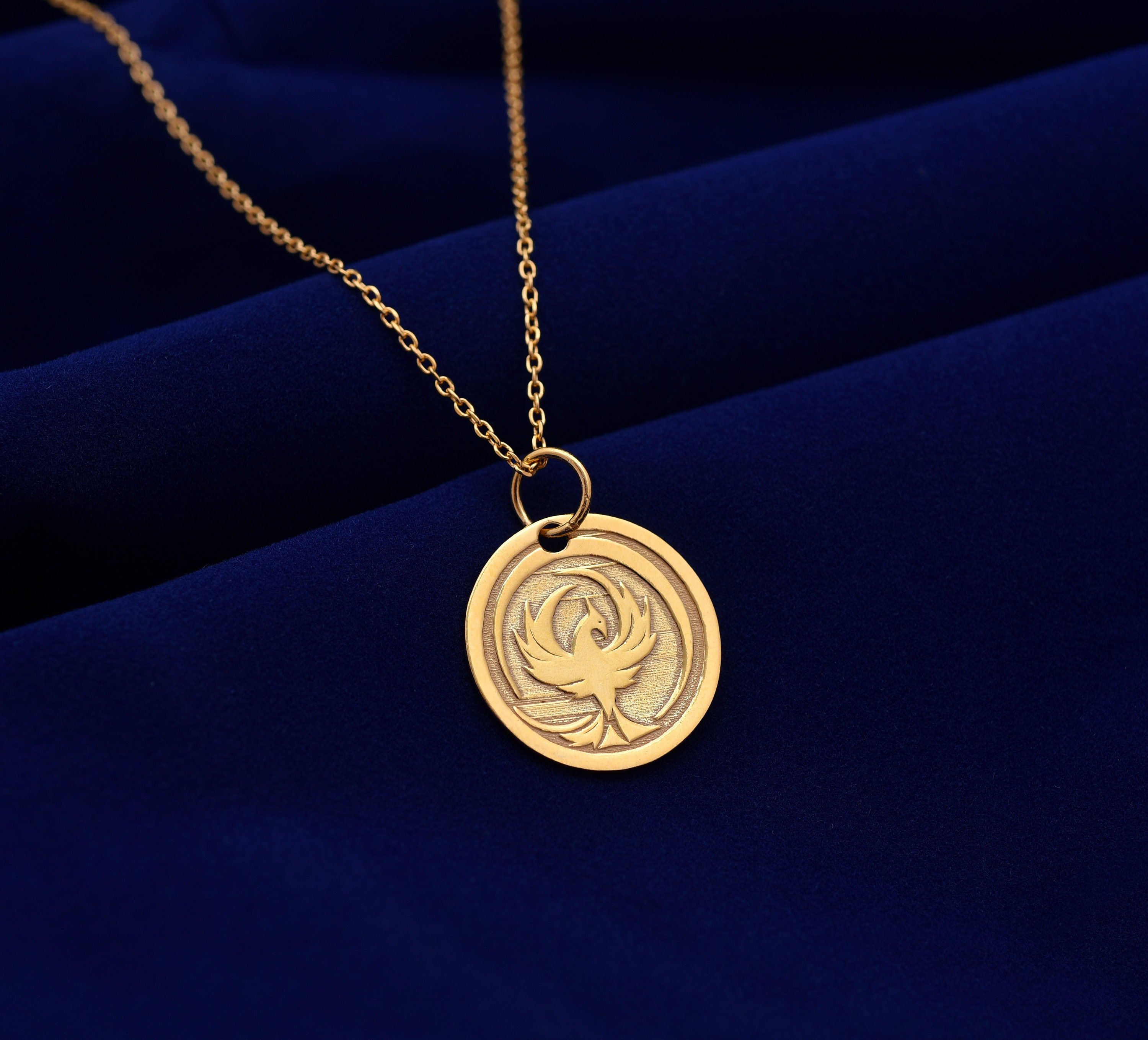 14k Gold Phoenix Necklace, Gold Phoenix Pendant, Rising Phoenix Bird ...