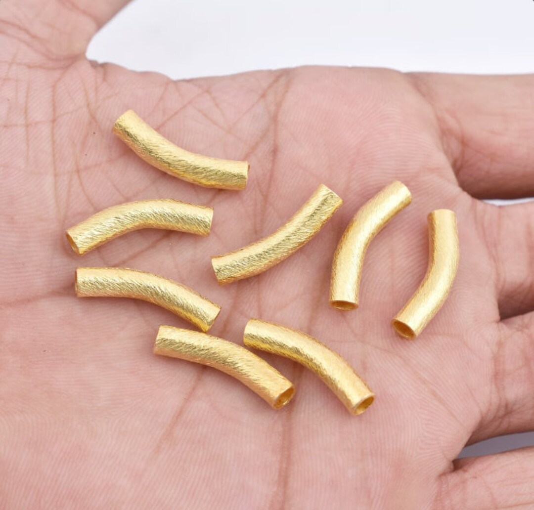 20mm - 12pc Gold Plated Brushed Curved Tube Beads, 3mm Hole Gold Plated ...