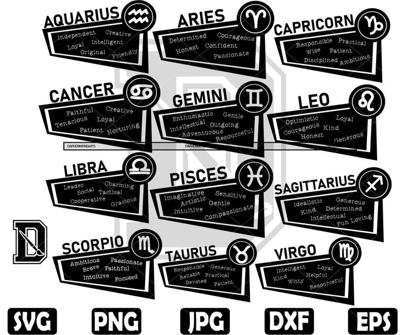 Zodiac Signs Svg Bundle | Astrology Svg | Zodiac Svg | Birth Sign Svg ...