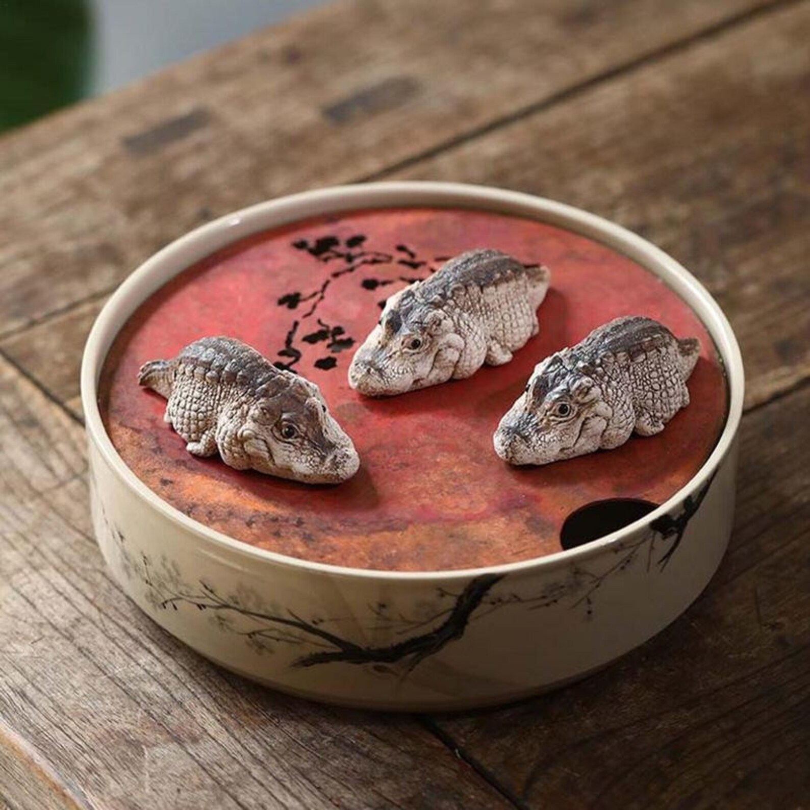 Chubby Crocodile Ceramic Figurine Laying Down Crocodile Figures Tea ...