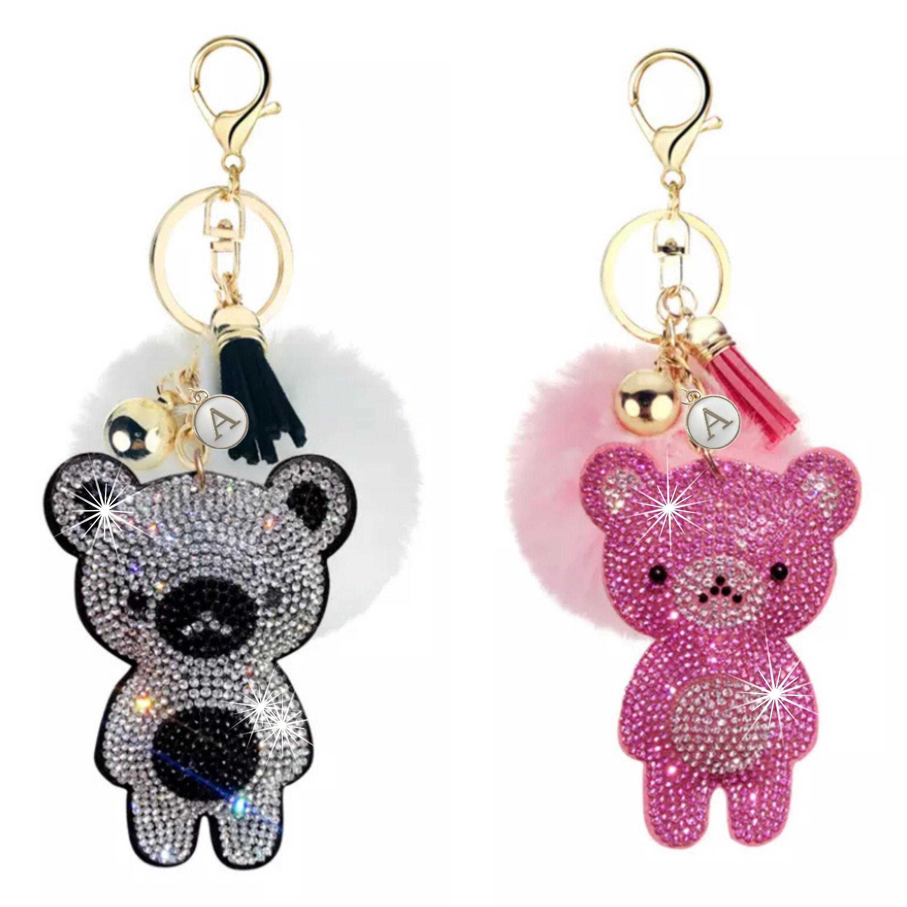Rhinestone Velvet Cute Bear Keychain/bag Charm, With Faux Fur Pompom - Etsy