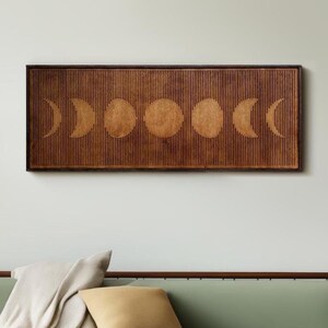 Minimalist Rustic Moon Phases Wood Wall Art, Modern Moon Phase Linear Wall Art, Geometric Line ...