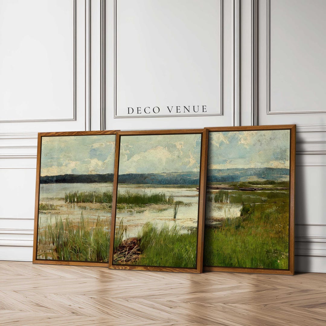 Lake Wall Art Framed Canvas, Vintage Framed Landscape Print, Lake ...