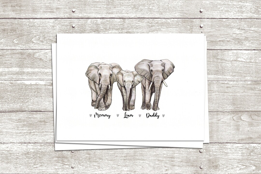 Personalized Elephant Family Art Print, Wall Decoration, Housewarming ...