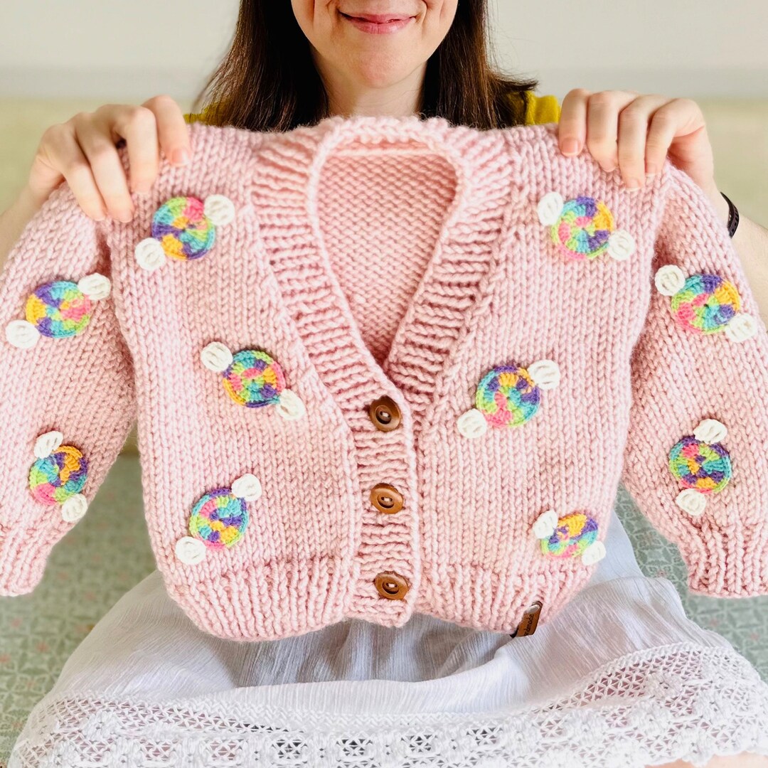 3d Colorful Candy Cardigan for Little Girls, Pink Candy Core Knit ...