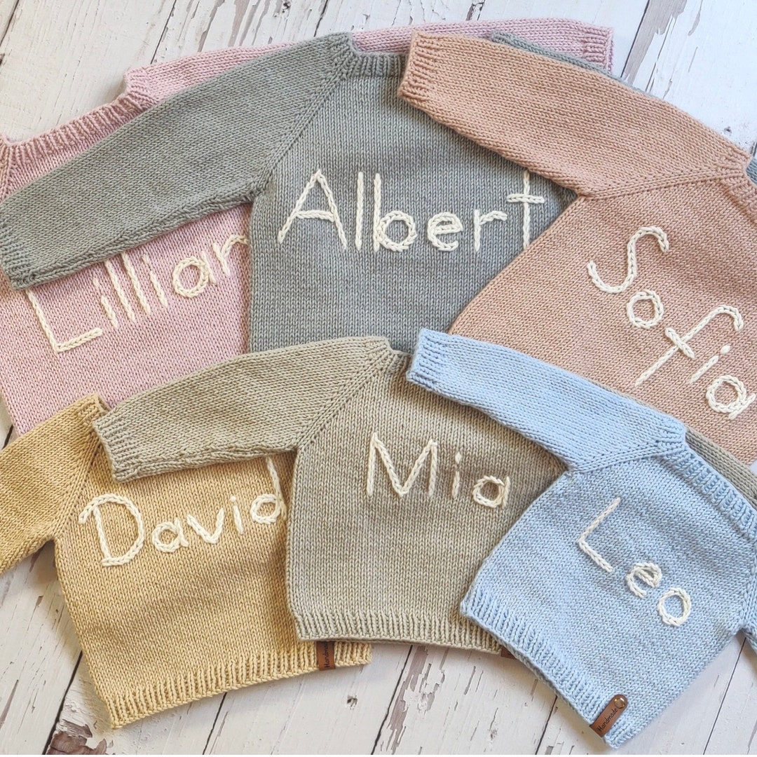 Personalized Handmade Sweater With Name Embroidered for Baby, Hand Knit ...