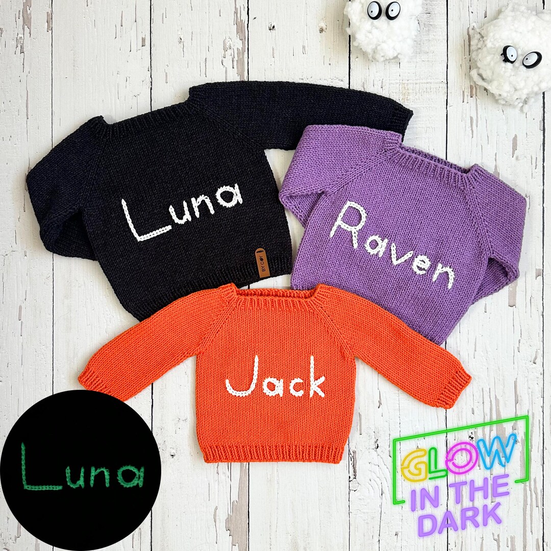 Kids Glow in the Dark Name Sweater, Personalized Night Glowing Spooky ...