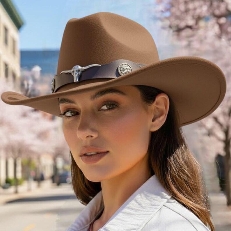Texas Cowboy Hat: Wide Brim Fedora With Bull Emblem - Etsy
