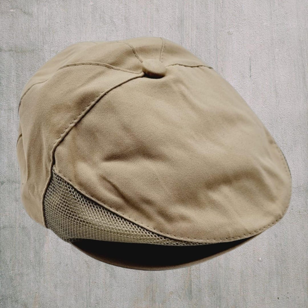 Traditional Mesh Flat Cap in Dark Beige - Stylish Buttoned Newsboy Hat ...