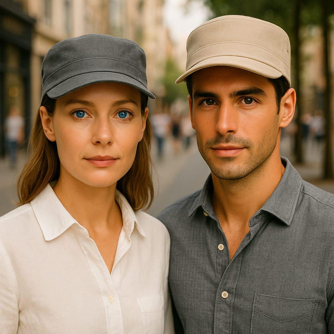 2 Pcs Cotton Castro Caps – Unisex Military Style Flat Top Hats for ...