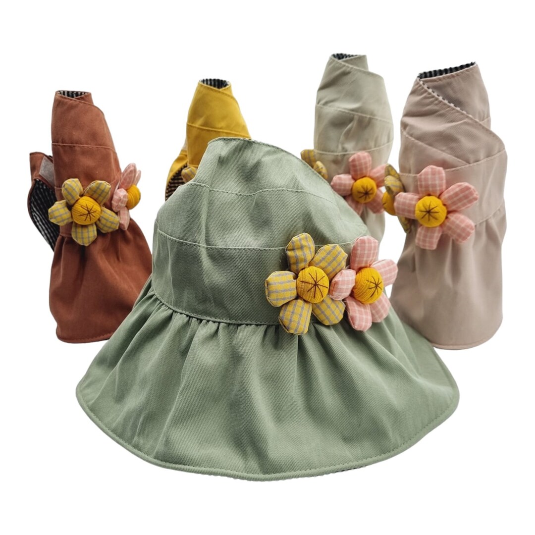 Girls Linen Summer Sun Hat – Foldable Flower Visor With UV Protection ...