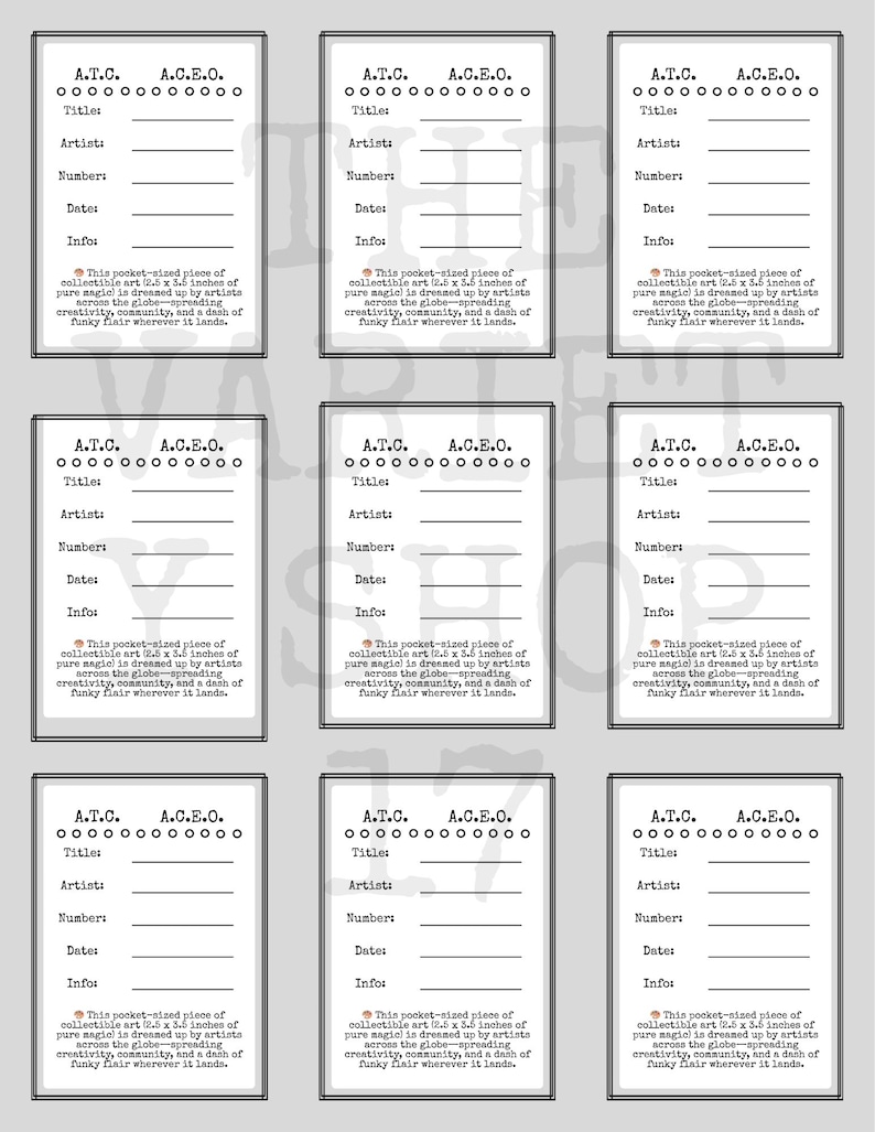 Printable Artist Trading Card Backs, ATC ACEO Display Cards - Etsy