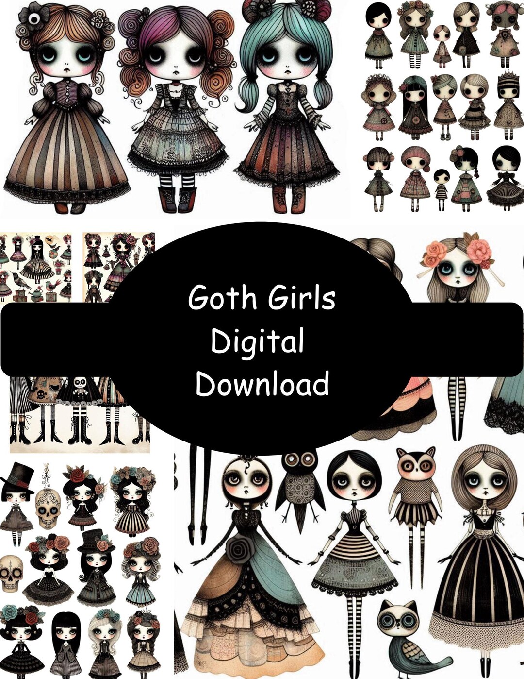 Goth Paper Dolls, Digital Download, Junk Journals, Dark Paper Crafts ...
