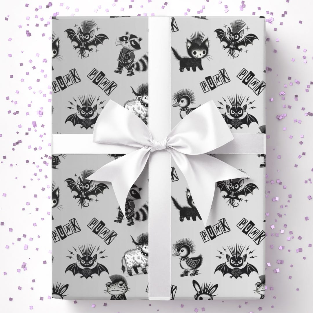 Wrapping Paper, Cute Goth Punk Animals Gift Wrap, Alternative Gift ...