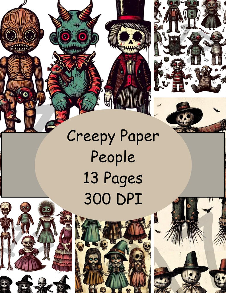Creepy Paper People, Digital Download, Halloween Printable, Junk ...