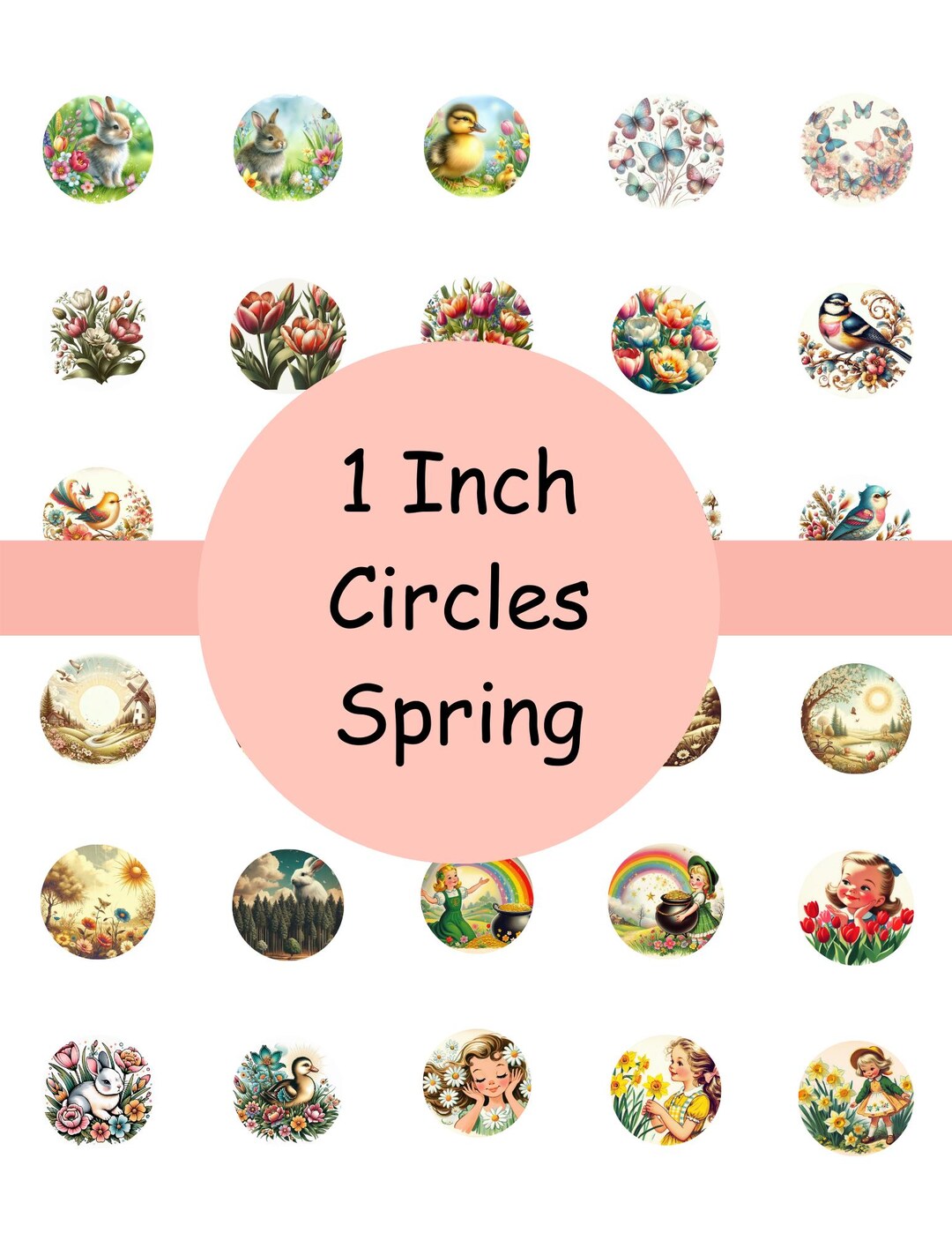 1 Inch Circles, Spring Designs, - Etsy