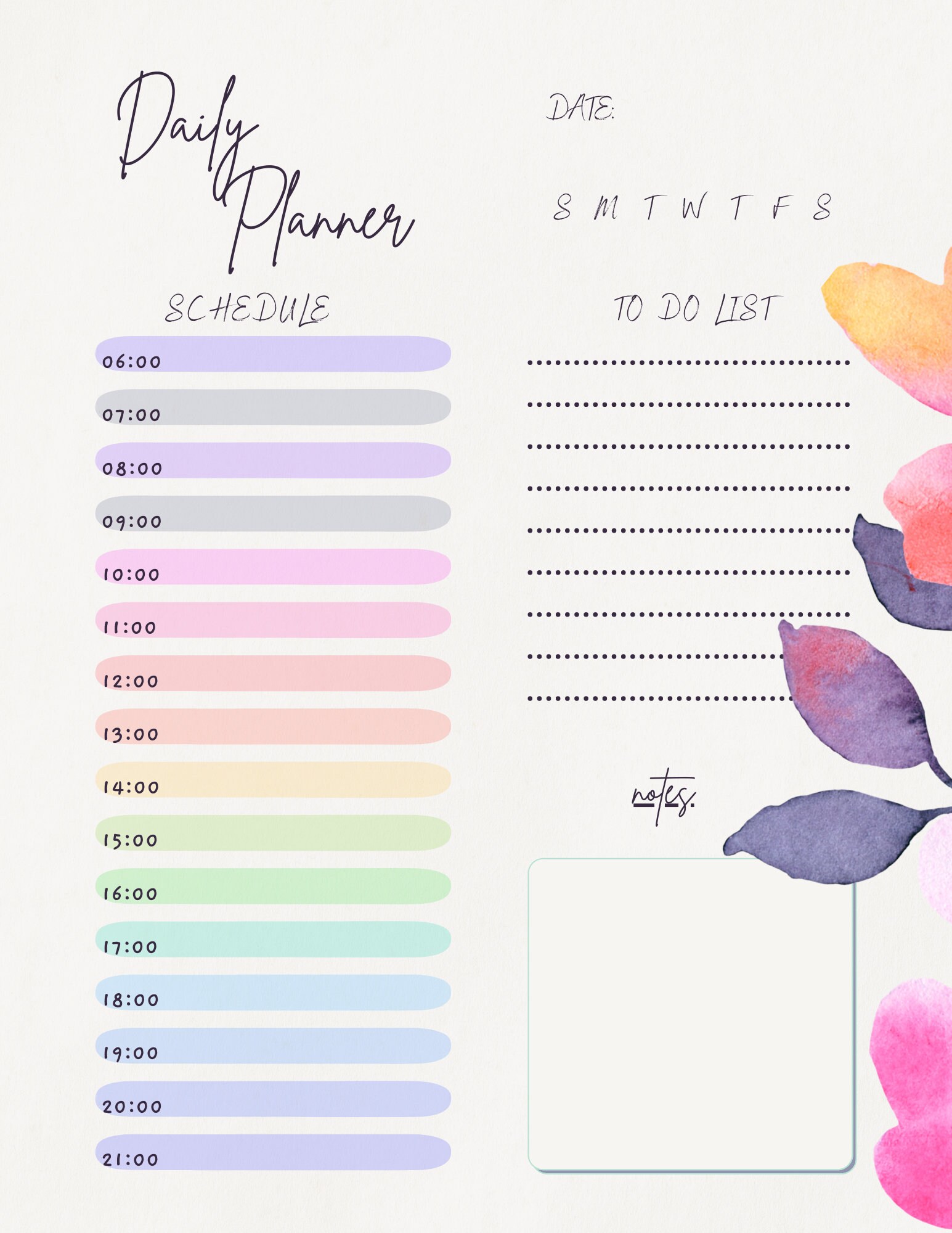 Digital Day Planner, Printable Day Planner, Print at Home, Priority ...