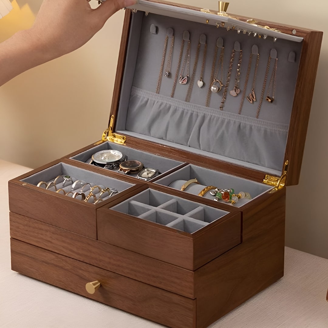 Custom Wood Jewelry Box, Pull Out Drawers With Glass Jewellery Box Case ...