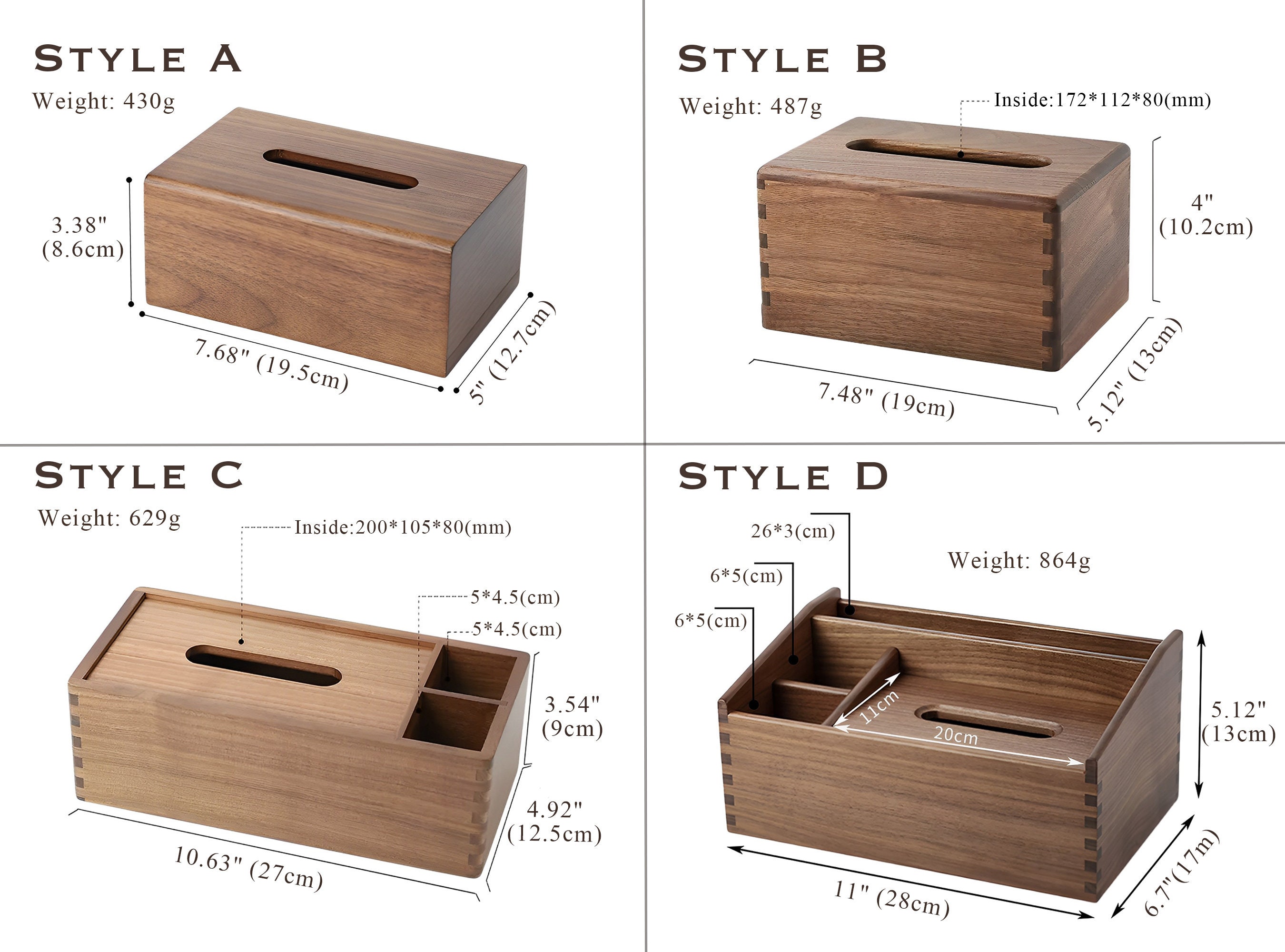 Personalized Tissue Box Cover With Storage, Solid Walnut Wooden Napkins ...