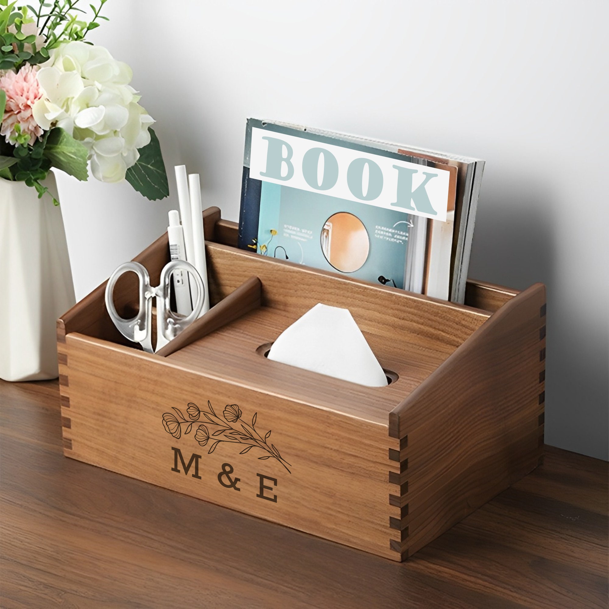 Personalized Tissue Box Cover With Storage, Solid Walnut Wooden Napkins ...