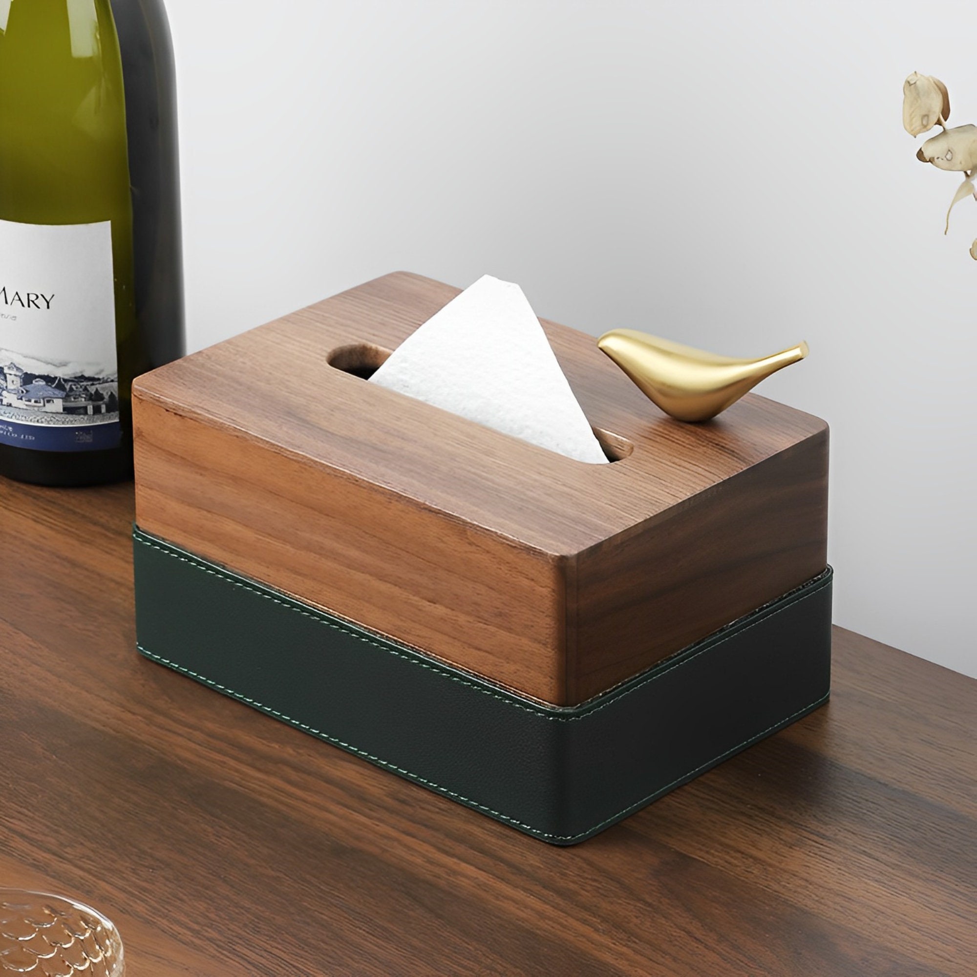 Personalized Solid Walnut Tissue Box Cover, Wooden Brown Napkins Holder ...